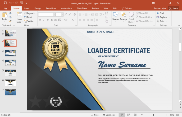 Award Certificate Template Powerpoint (2) - TEMPLATES EXAMPLE ...