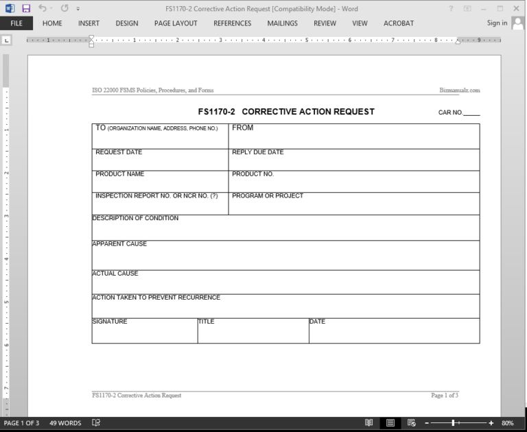 Corrective Action Report Template (2) - TEMPLATES EXAMPLE | TEMPLATES ...