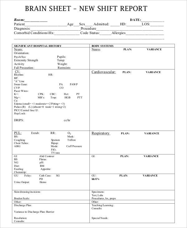 Nursing Shift Report Sheet Templates Nurse Vancecountyfair All Sheets 