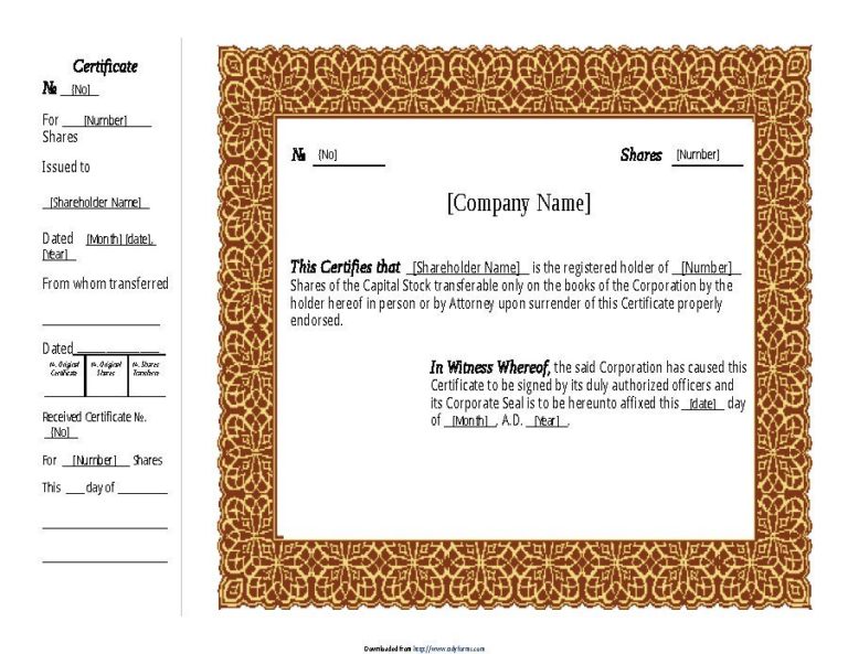 Ownership Certificate Template (3) - TEMPLATES EXAMPLE | TEMPLATES EXAMPLE