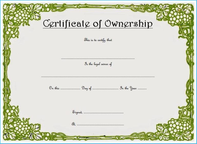 Ownership Certificate Template (7) - TEMPLATES EXAMPLE | TEMPLATES EXAMPLE
