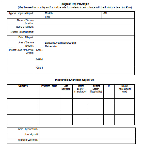 Student Progress Report Template TEMPLATES EXAMPLE TEMPLATES EXAMPLE