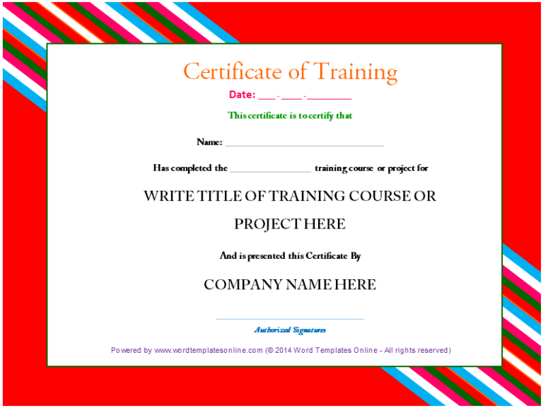 Training Certificate Template Word Format (4) - TEMPLATES EXAMPLE ...