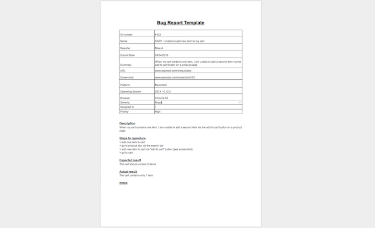 Bug Report Template Xls (7) - TEMPLATES EXAMPLE | TEMPLATES EXAMPLE