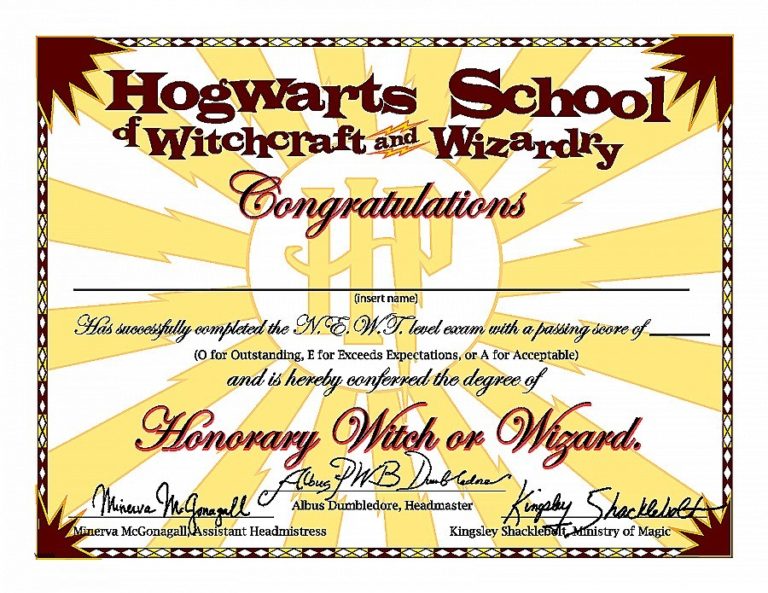 Harry Potter Certificate Template (1) - TEMPLATES EXAMPLE | TEMPLATES ...