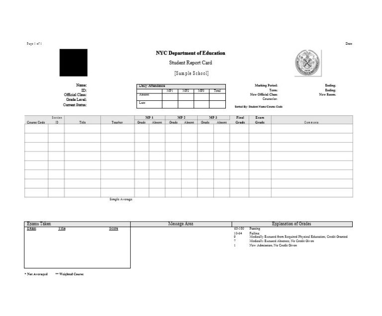 Blank Report Card Template (2) - TEMPLATES EXAMPLE | TEMPLATES EXAMPLE