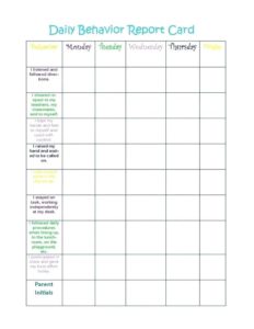 Daily Behavior Report Template (6) - TEMPLATES EXAMPLE | TEMPLATES EXAMPLE