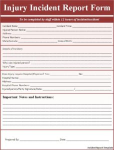 Injury Report Form Template (8) - TEMPLATES EXAMPLE | TEMPLATES EXAMPLE