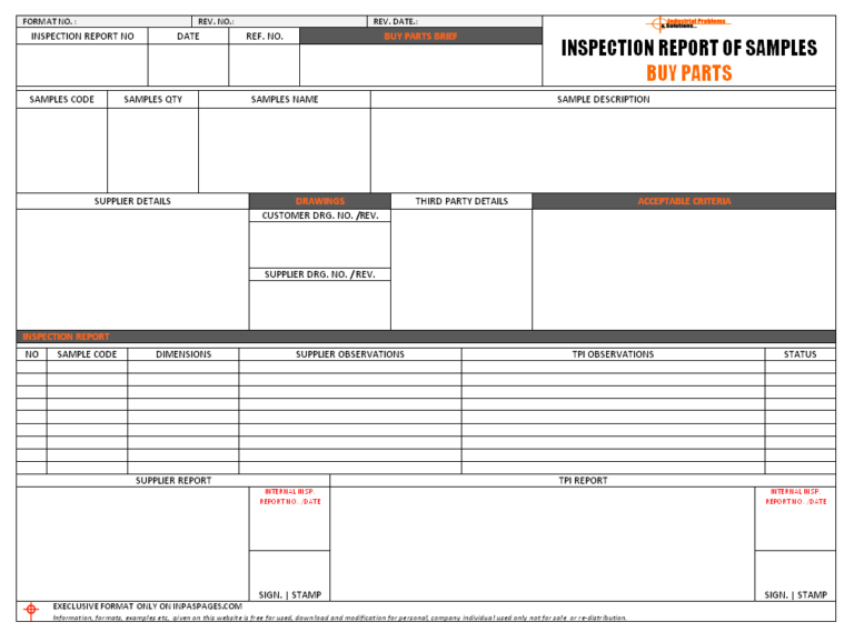 Part Inspection Report Template (4) - TEMPLATES EXAMPLE | TEMPLATES EXAMPLE