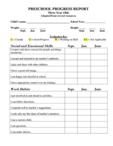 Preschool Progress Report Template (1) - TEMPLATES EXAMPLE | TEMPLATES ...