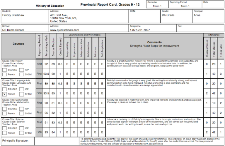 High School Student Report Card Template (1) - TEMPLATES EXAMPLE ...