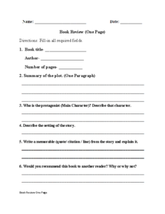 One Page Book Report Template - TEMPLATES EXAMPLE | TEMPLATES EXAMPLE