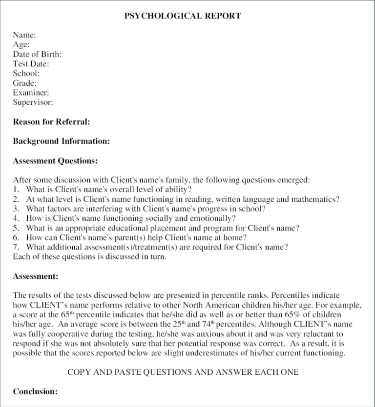 Psychoeducational Report Template (3) - TEMPLATES EXAMPLE | TEMPLATES ...