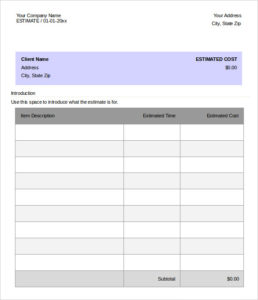 Blank Estimate Form Template (5) - TEMPLATES EXAMPLE | TEMPLATES EXAMPLE