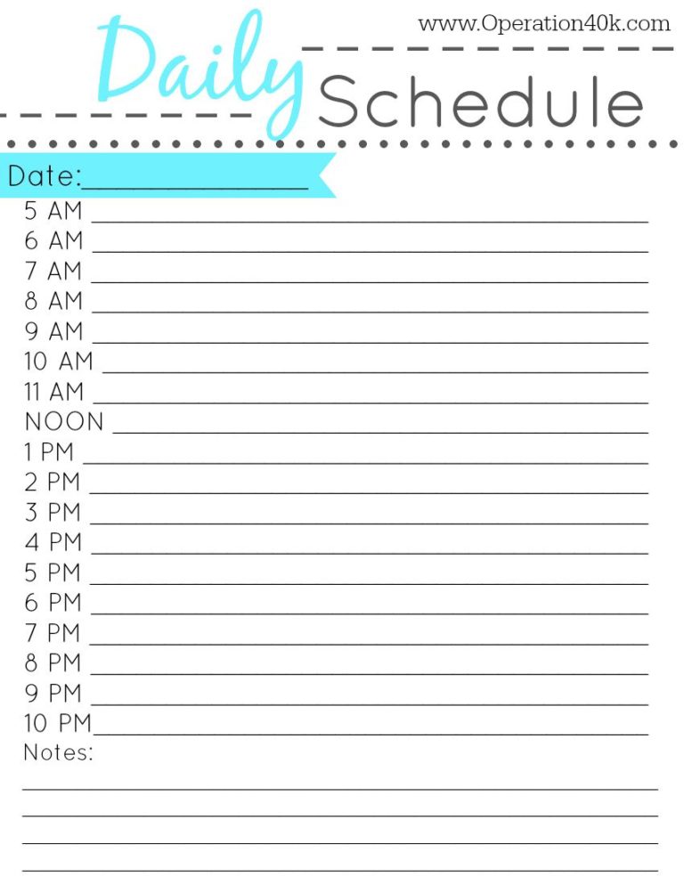 Printable Blank Daily Schedule Template (5) - TEMPLATES EXAMPLE ...