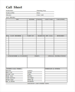 Blank Call Sheet Template (5) - TEMPLATES EXAMPLE | TEMPLATES EXAMPLE