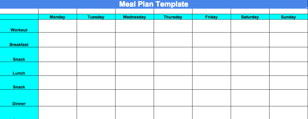 Blank Meal Plan Template - TEMPLATES EXAMPLE | TEMPLATES EXAMPLE