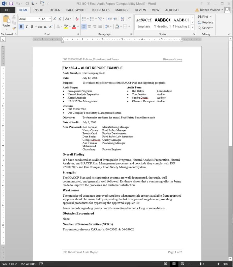 Audit Report Template Iso 9001 (1) - TEMPLATES EXAMPLE | TEMPLATES EXAMPLE