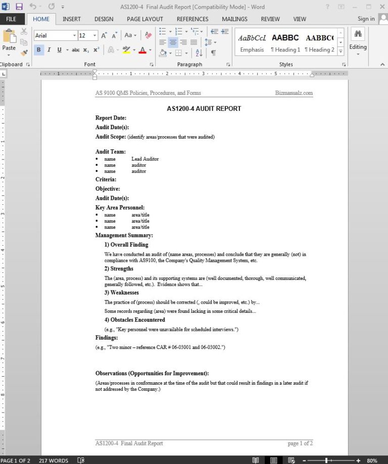 Audit Report Template Iso 9001 (5) - TEMPLATES EXAMPLE | TEMPLATES EXAMPLE