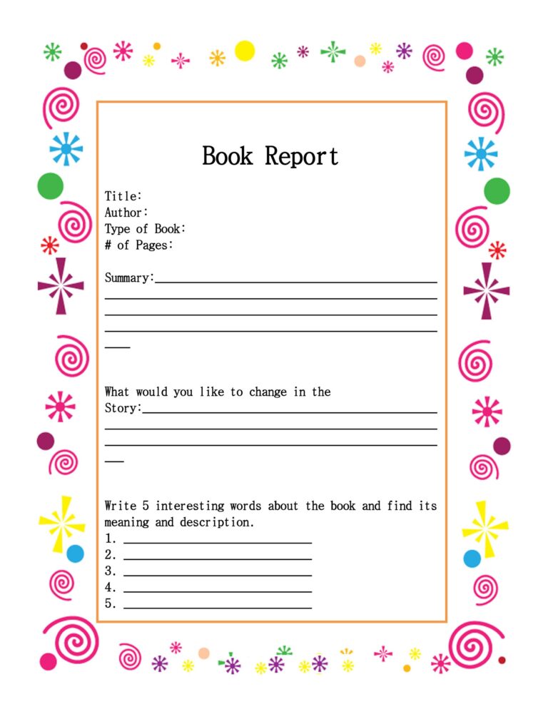 Book Report Template Grade 9 (3) - TEMPLATES EXAMPLE | TEMPLATES EXAMPLE
