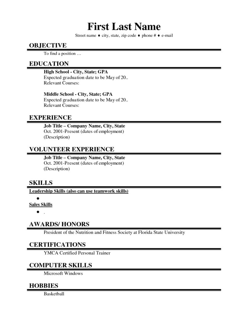Resume Templates First Job Student (1) - TEMPLATES EXAMPLE | TEMPLATES ...