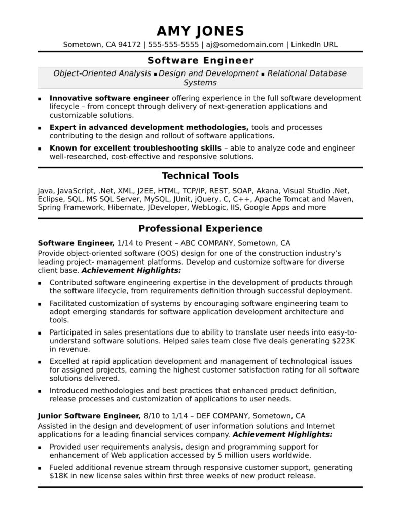 Resume Templates Software Engineer (4) - TEMPLATES EXAMPLE | TEMPLATES ...