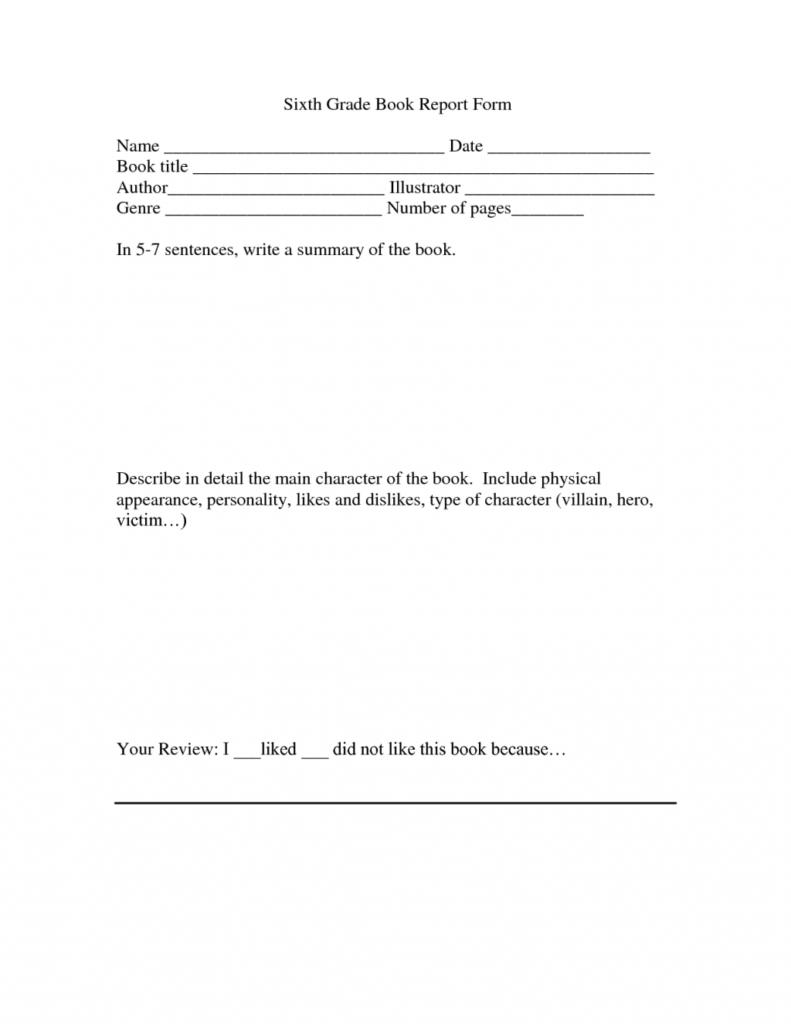 Book Report Template 6th Class - TEMPLATES EXAMPLE | TEMPLATES EXAMPLE