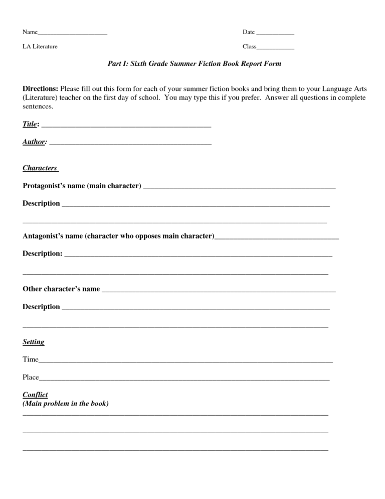 Book Report Template 6th Grade Pdf (4) - TEMPLATES EXAMPLE | TEMPLATES ...