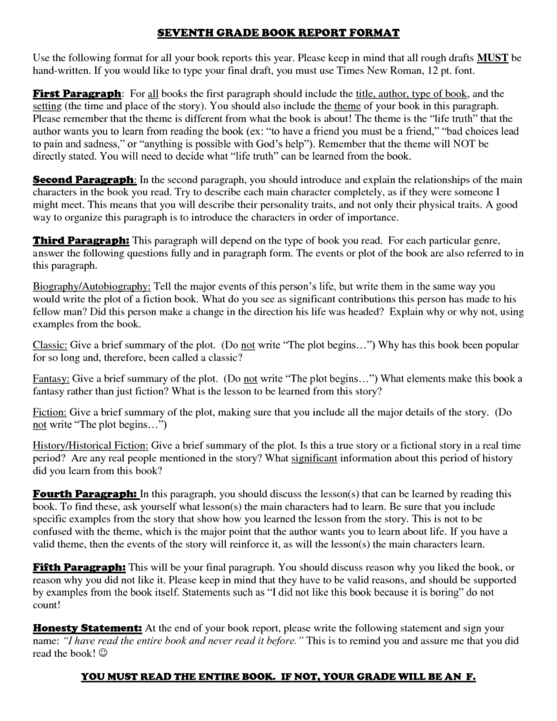 Book Report Template For 7th Graders (2) - TEMPLATES EXAMPLE ...