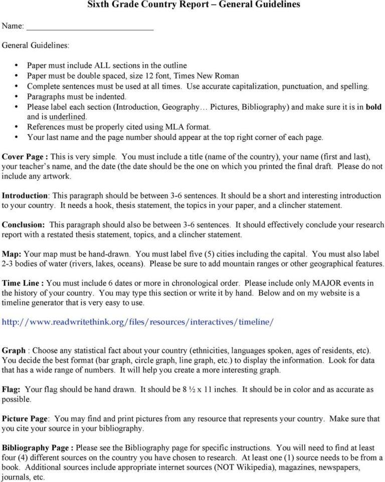 Country Report Template 6th Grade (4) - TEMPLATES EXAMPLE | TEMPLATES ...