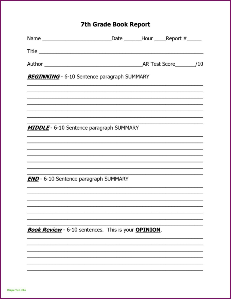 Grade 6 Book Report Template (6) - TEMPLATES EXAMPLE | TEMPLATES EXAMPLE