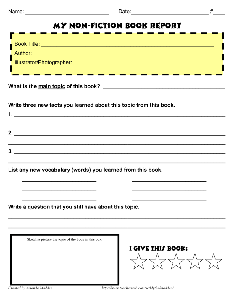 Book Report Template 5th Grade Nonfiction (1) - TEMPLATES EXAMPLE ...