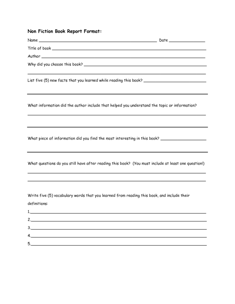 Book Report Template 5th Grade Nonfiction (3) - TEMPLATES EXAMPLE ...