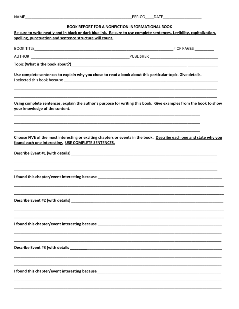Book Report Template 4th Grade Nonfiction - TEMPLATES EXAMPLE ...